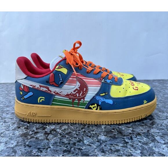 Nike | Shoes | Blue Yellow Dripping Blood Swoosh Custom Nike Air Force ...